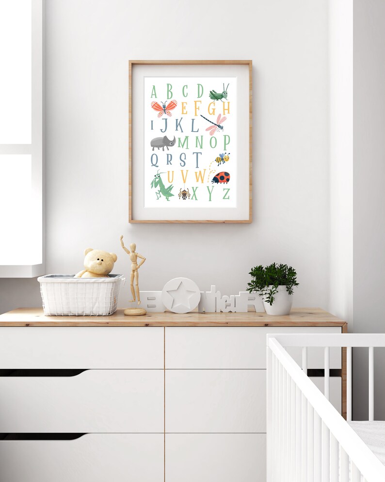 Cute Bug Insect Alphabet Print Toddler Wall Art Nursery Poster Green ...
