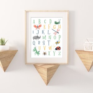 Cute Bug Insect Alphabet Print Toddler Wall Art Nursery Poster Green ...