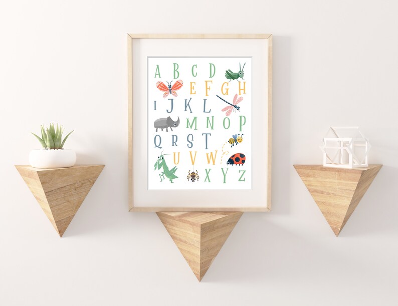 Cute Bug Insect Alphabet Print Toddler Wall Art Nursery Poster Green ...