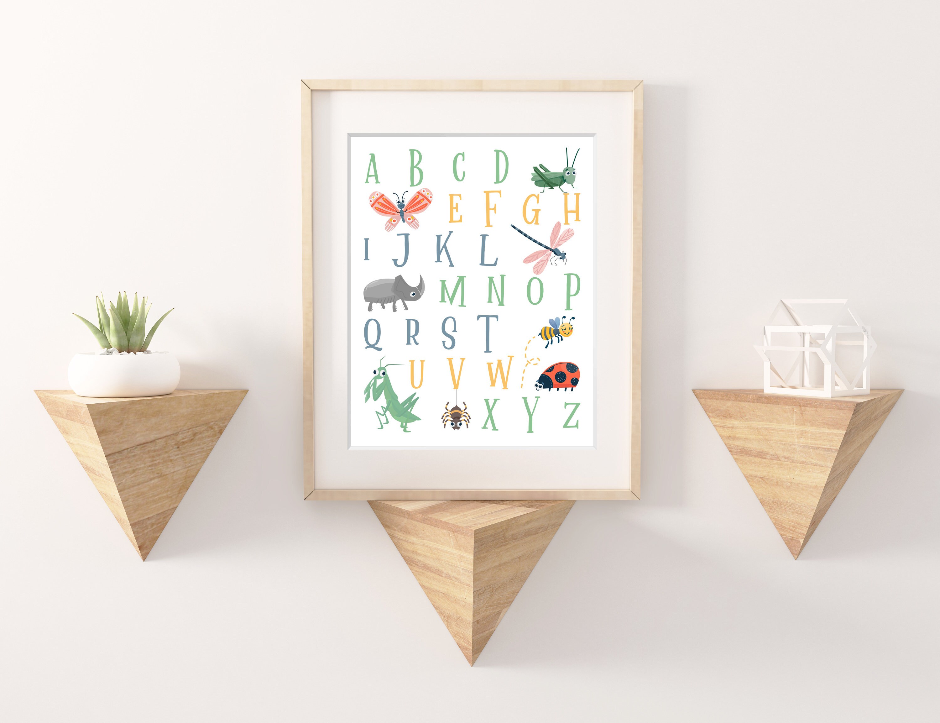 Cute Bug Insect Alphabet Print Toddler Wall Art Nursery Poster Green ...