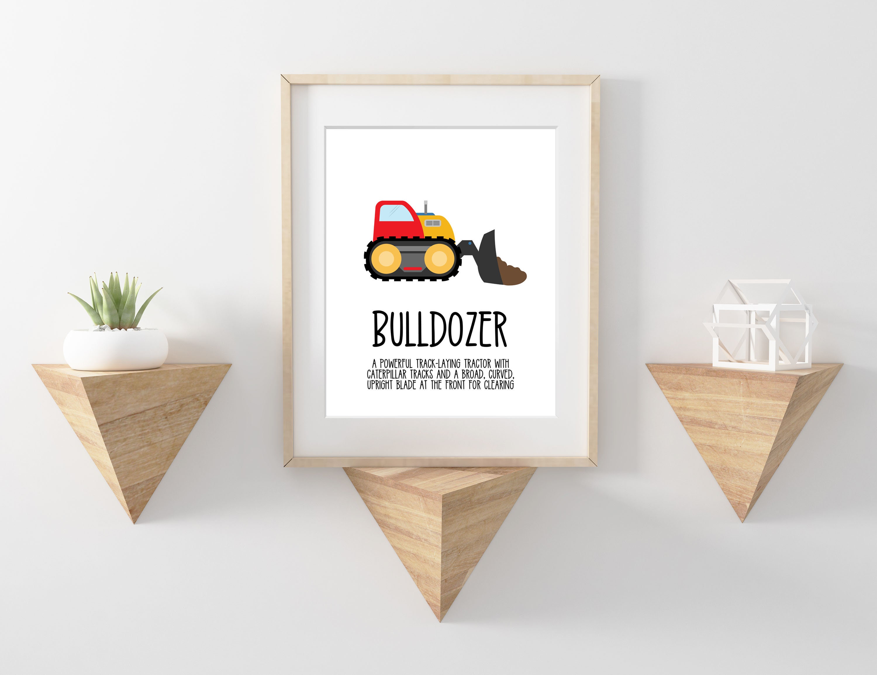 Bulldozer Print Cute Construction Decor Vehicle Bedroom Playroom ...