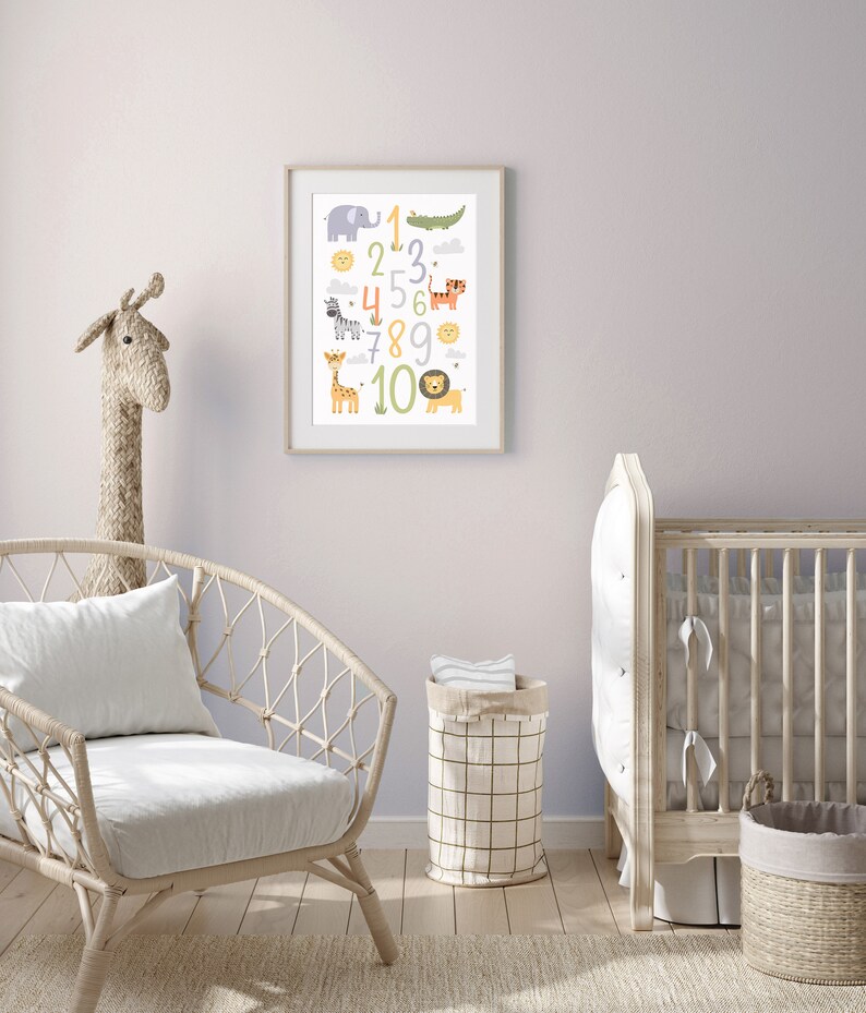 Safari Animal Numbers Print Cute Neutral Nursery Decor - Etsy