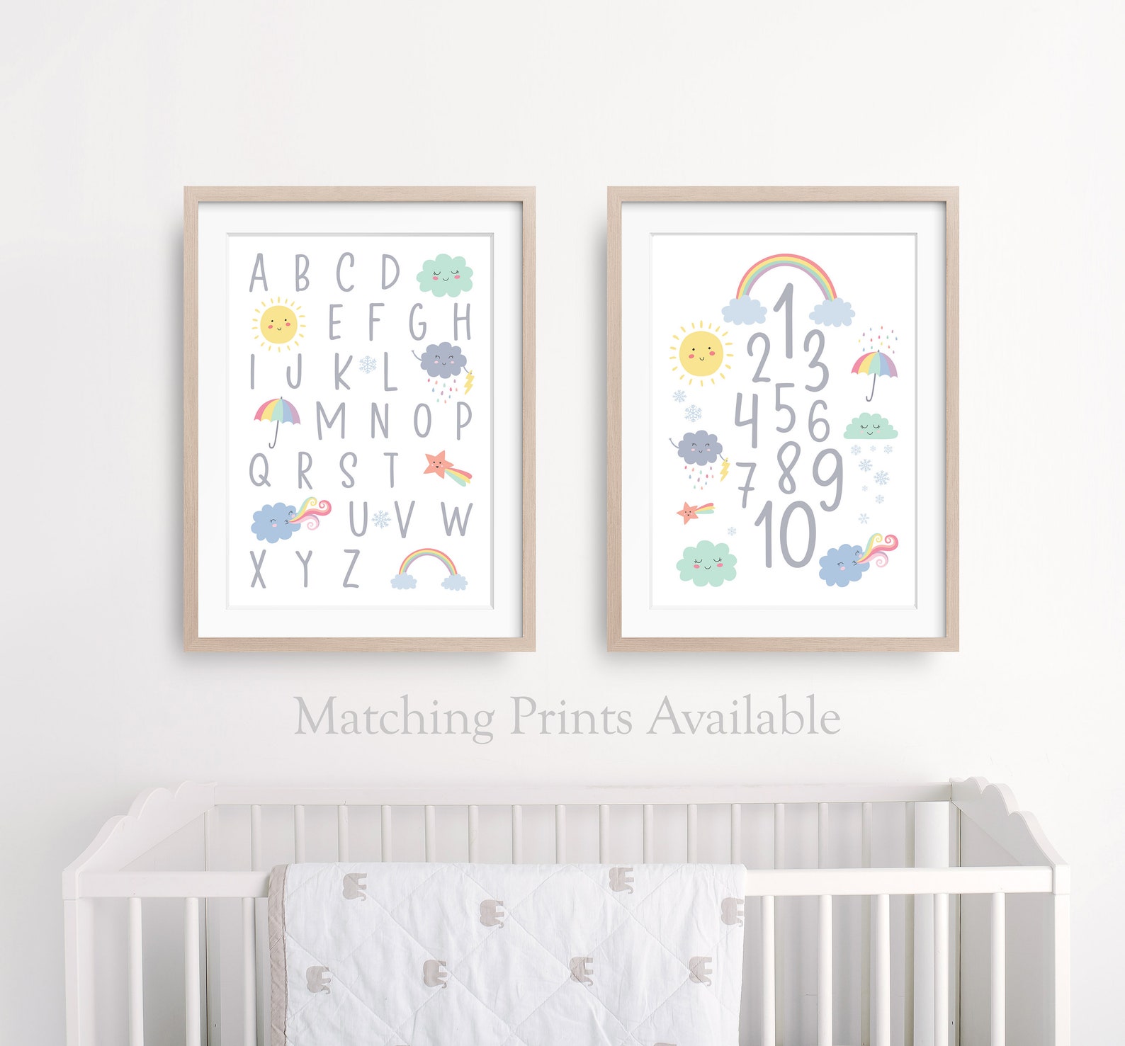 Weather Alphabet Print Raincloud Rainbow Cute Pastel Boy Girl | Etsy