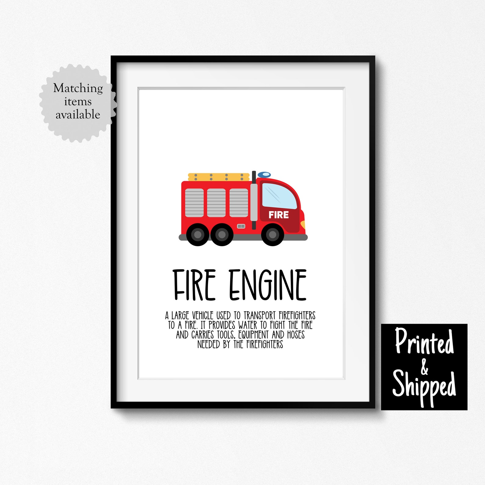 Fire Engine Print Cute Kids Fire Truck Definition Wall Art | Etsy