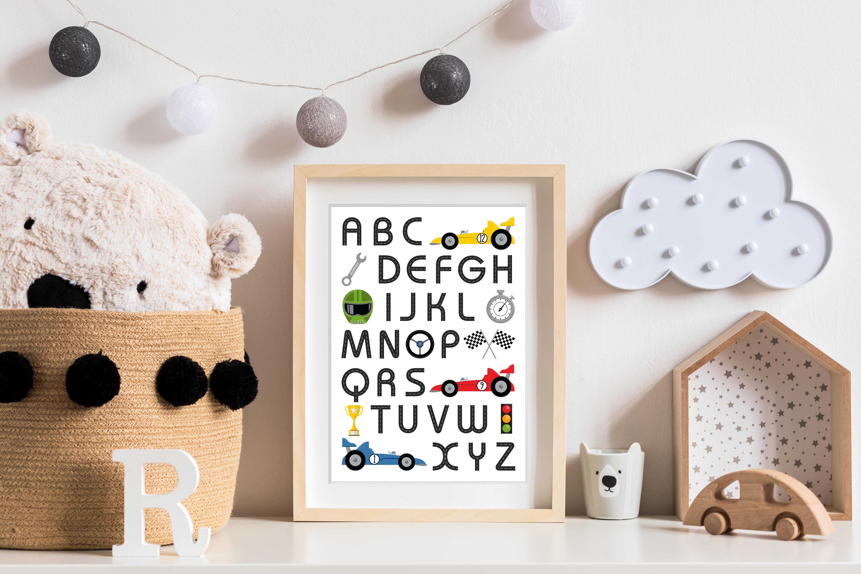 Racing Cars Alphabet Print Race Track ABC Car Poster Cute Colourful ...