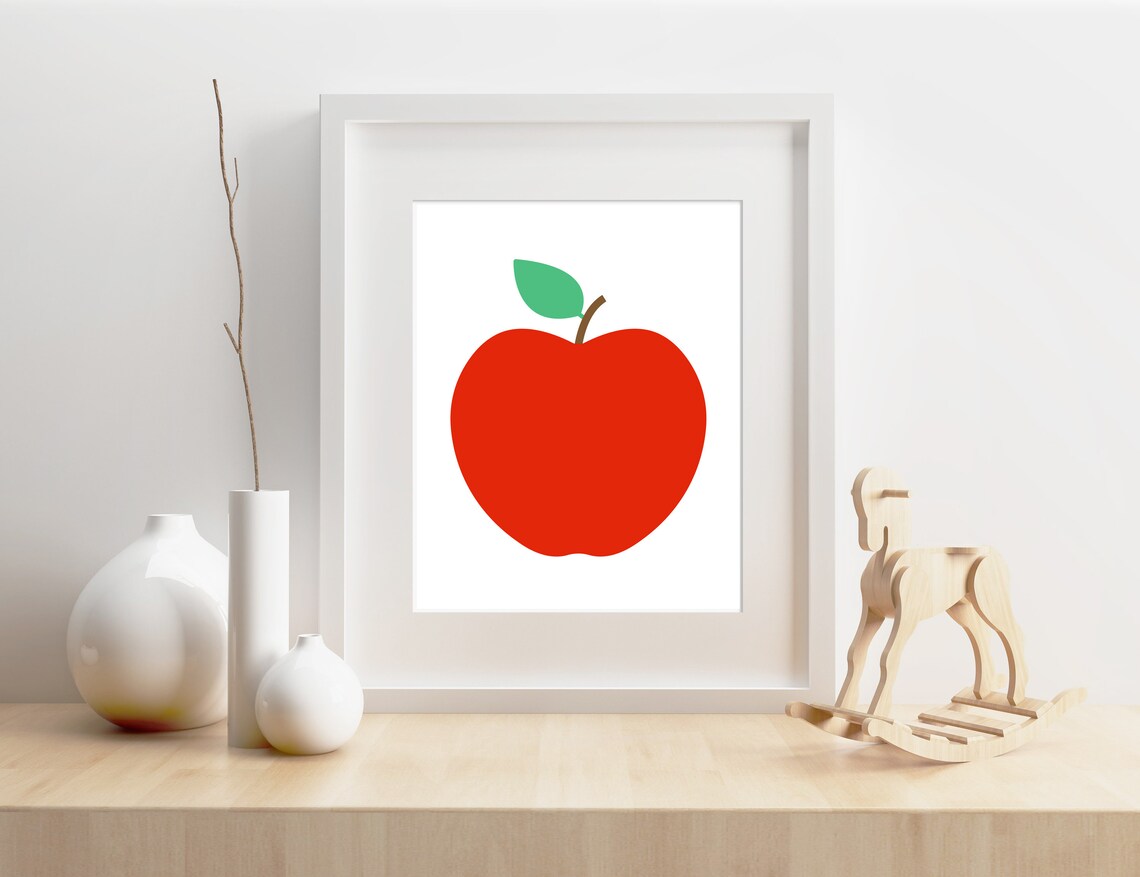 Big Red Apple Print Modern Bright Fruit Nursery Wall Art Decor | Etsy UK