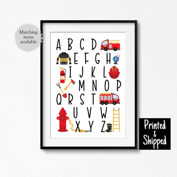 Firefighter Alphabet Print Emergency Fire Truck ABC Nursery - Etsy UK