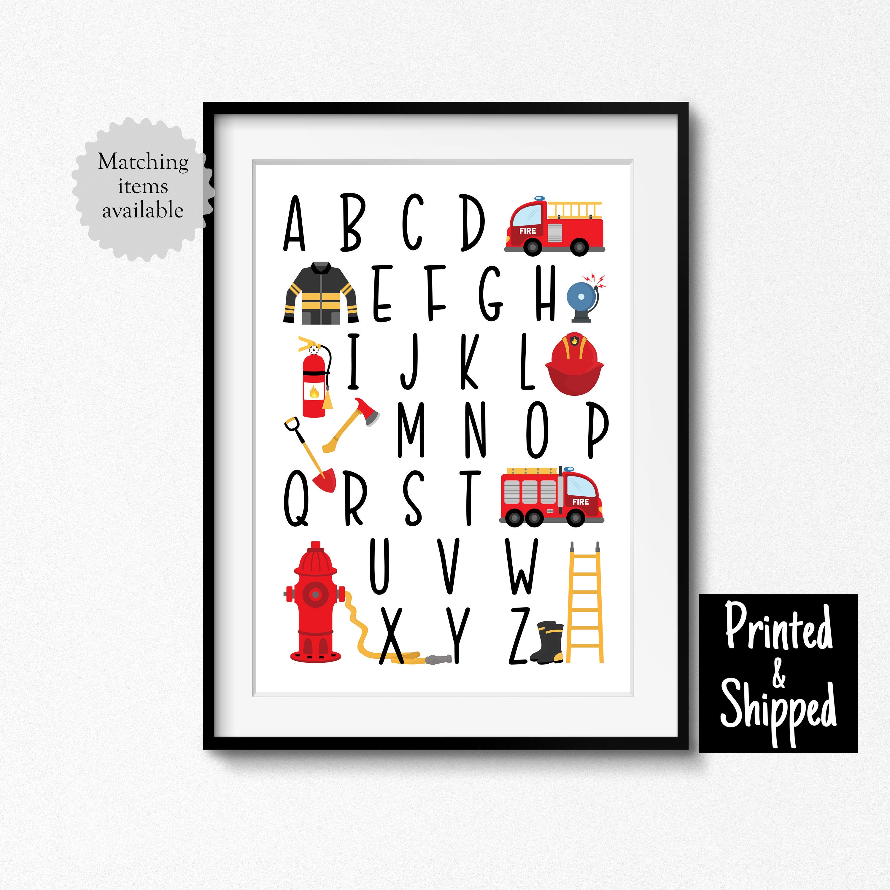 Firefighter Alphabet Print Emergency Fire Truck ABC Nursery - Etsy UK