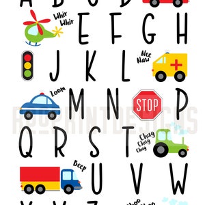 Transport Alphabet Print Transportation Nursery Wall Art Decor | Etsy