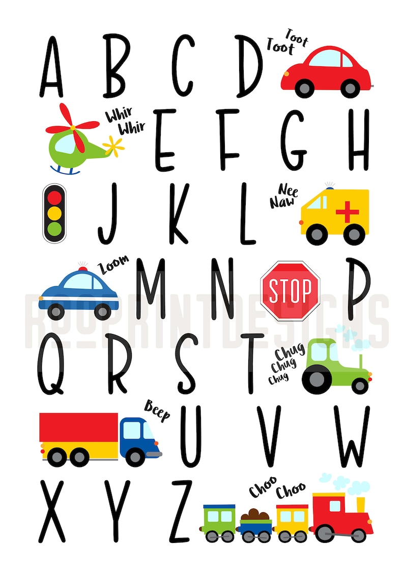 Transport Alphabet Print Transportation Nursery Wall Art Decor | Etsy