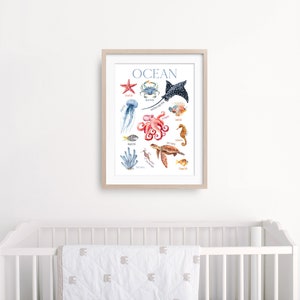 Ocean Art Print Sea Animal Poster Colourful Watercolour Nursery Wall ...