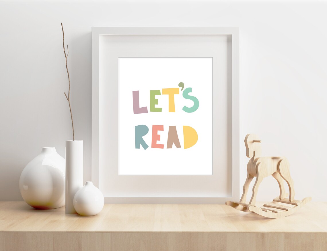 Let's Read Print Playroom Word Art Colourful Reading Corner Sign ...