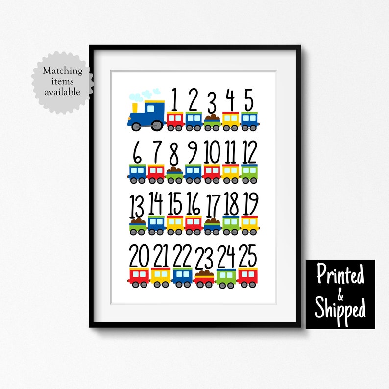 Train Numbers Print Cute Nursery Wall Art Decor Boys Kids - Etsy