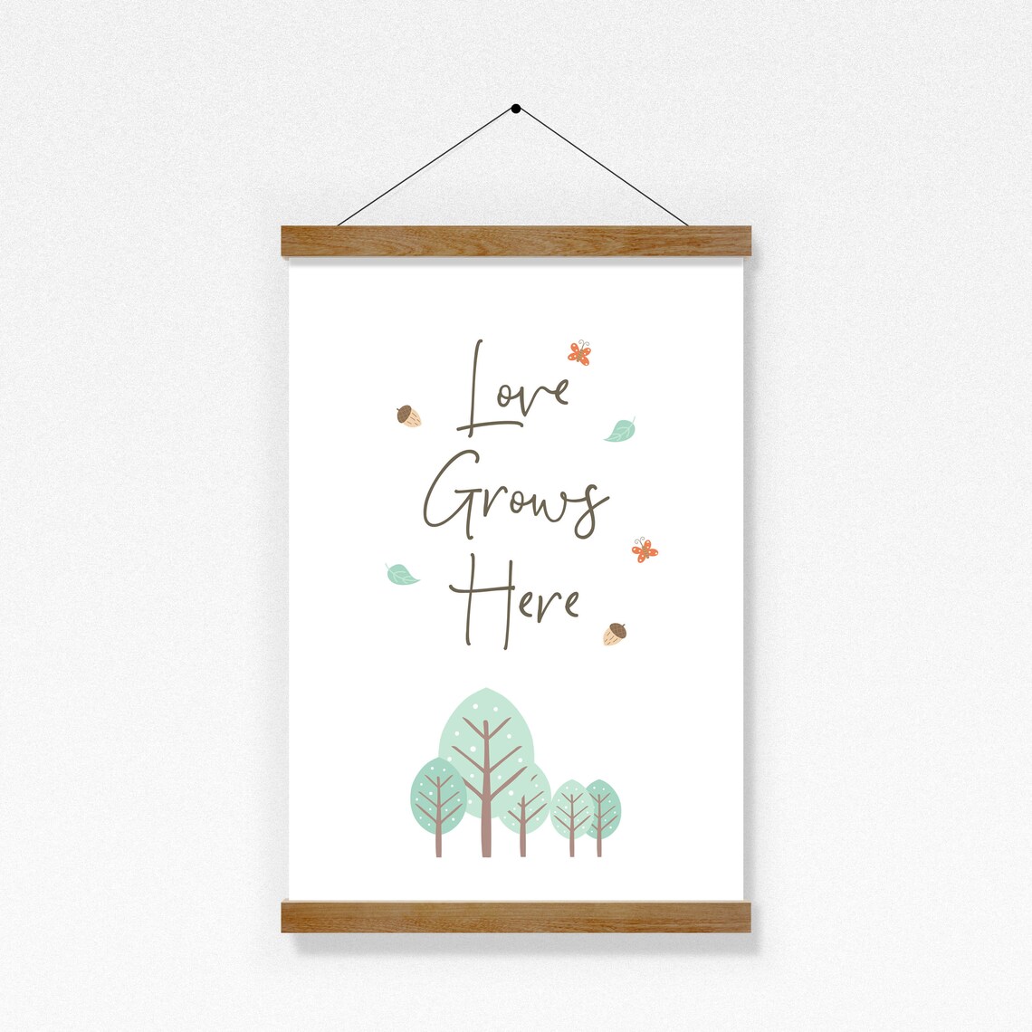 Love Grows Here Art Print Forest Nursery Decor Mint Trees | Etsy