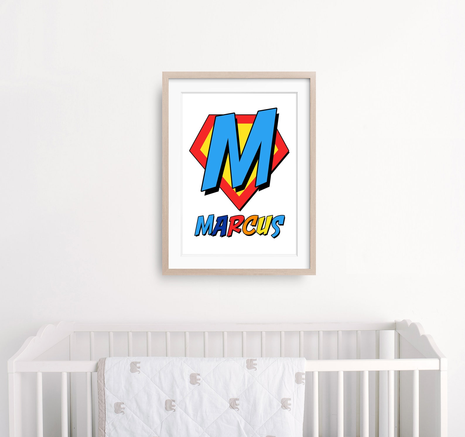Personalised Superhero Name Print Cute Monogram Kids Poster Toddler ...