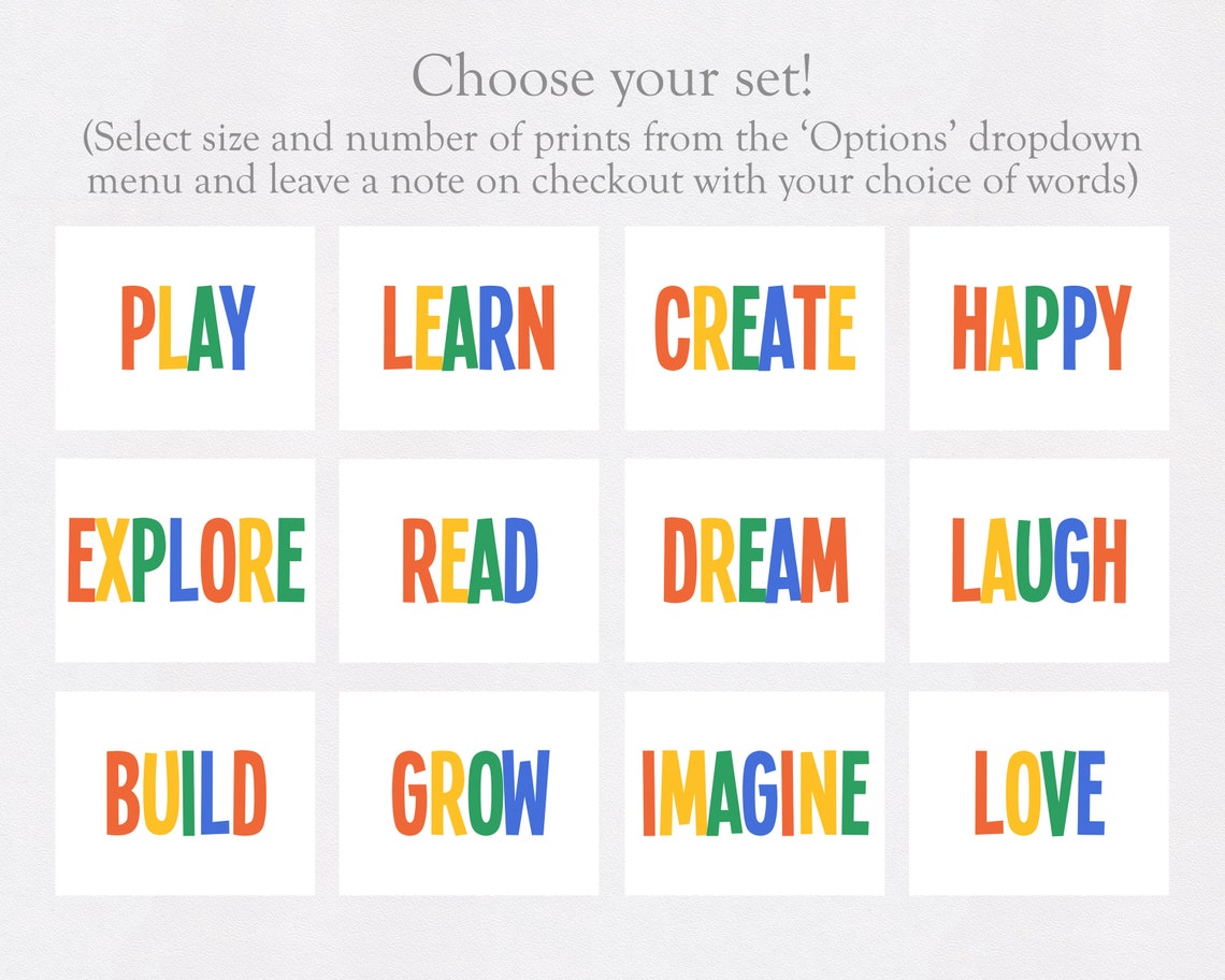 Playroom Words Art Print Set Boys Girls Kids Toddler Childrens Playroom ...
