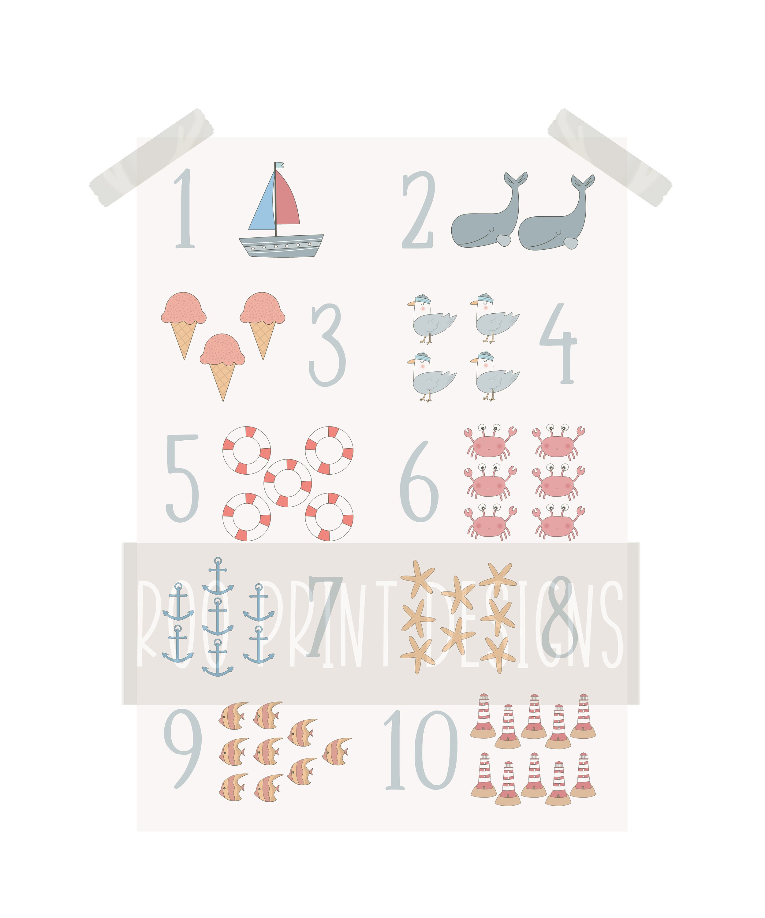 Cute Seaside Counting Print Educational Kids Nautical Playroom - Etsy UK