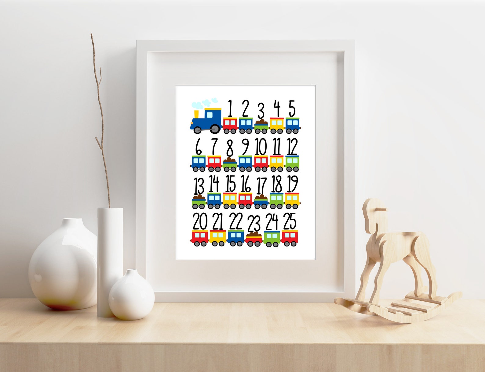 Train Numbers Print Cute Nursery Wall Art Decor Boys Kids | Etsy