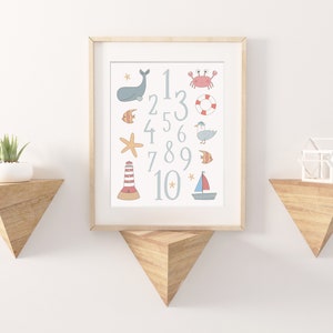 Cute Nautical Nursery Number Print Seaside Themed Counting Kids Poster ...