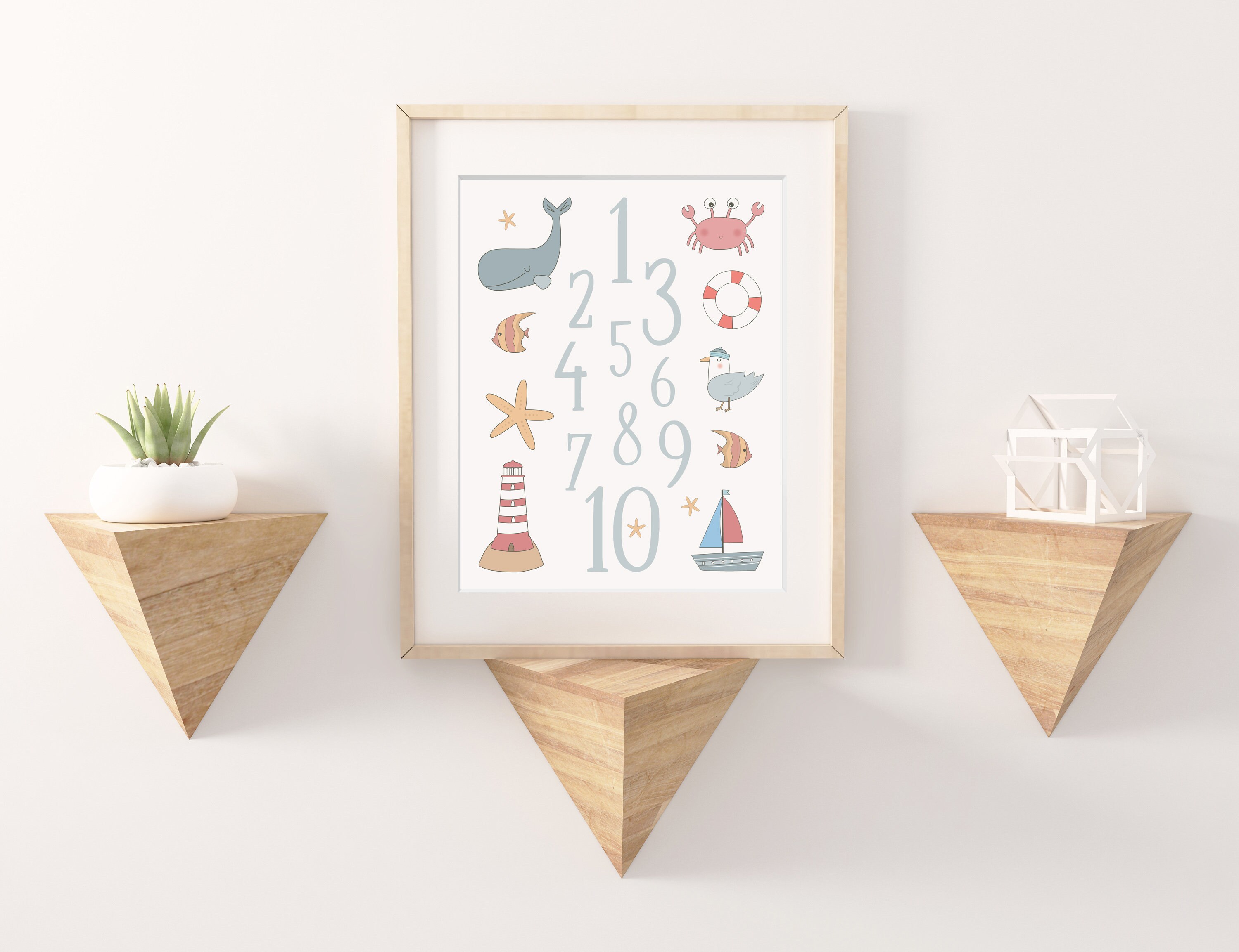 Cute Nautical Nursery Number Print Seaside Themed Counting Kids Poster ...