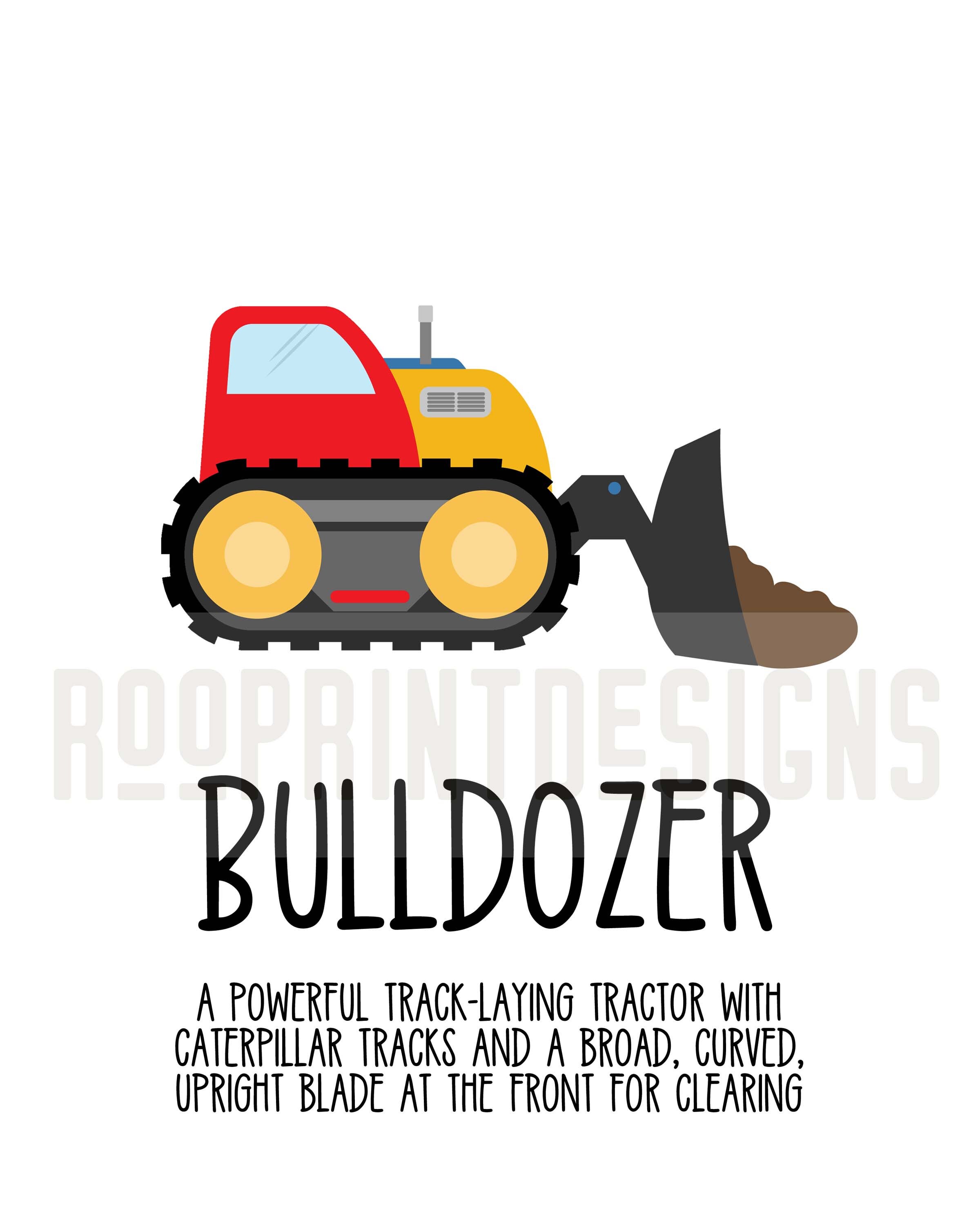 Bulldozer Print Cute Construction Decor Vehicle Bedroom Playroom ...