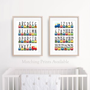 Train Alphabet Print Cute Nursery Wall Art Decor Boys Kids Toddler ...
