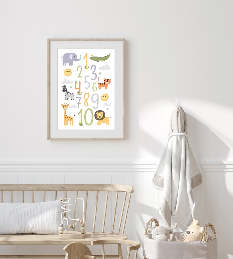 Safari Animal Numbers Print Cute Neutral Nursery Decor - Etsy