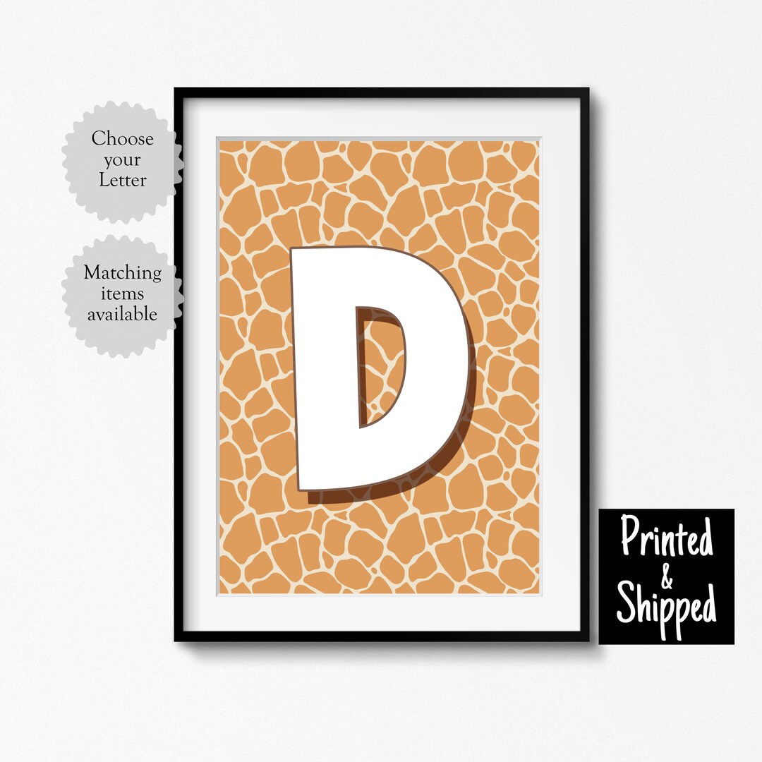 Giraffe Initial Print Capital Letter Kids Wall Decor Personalised ...