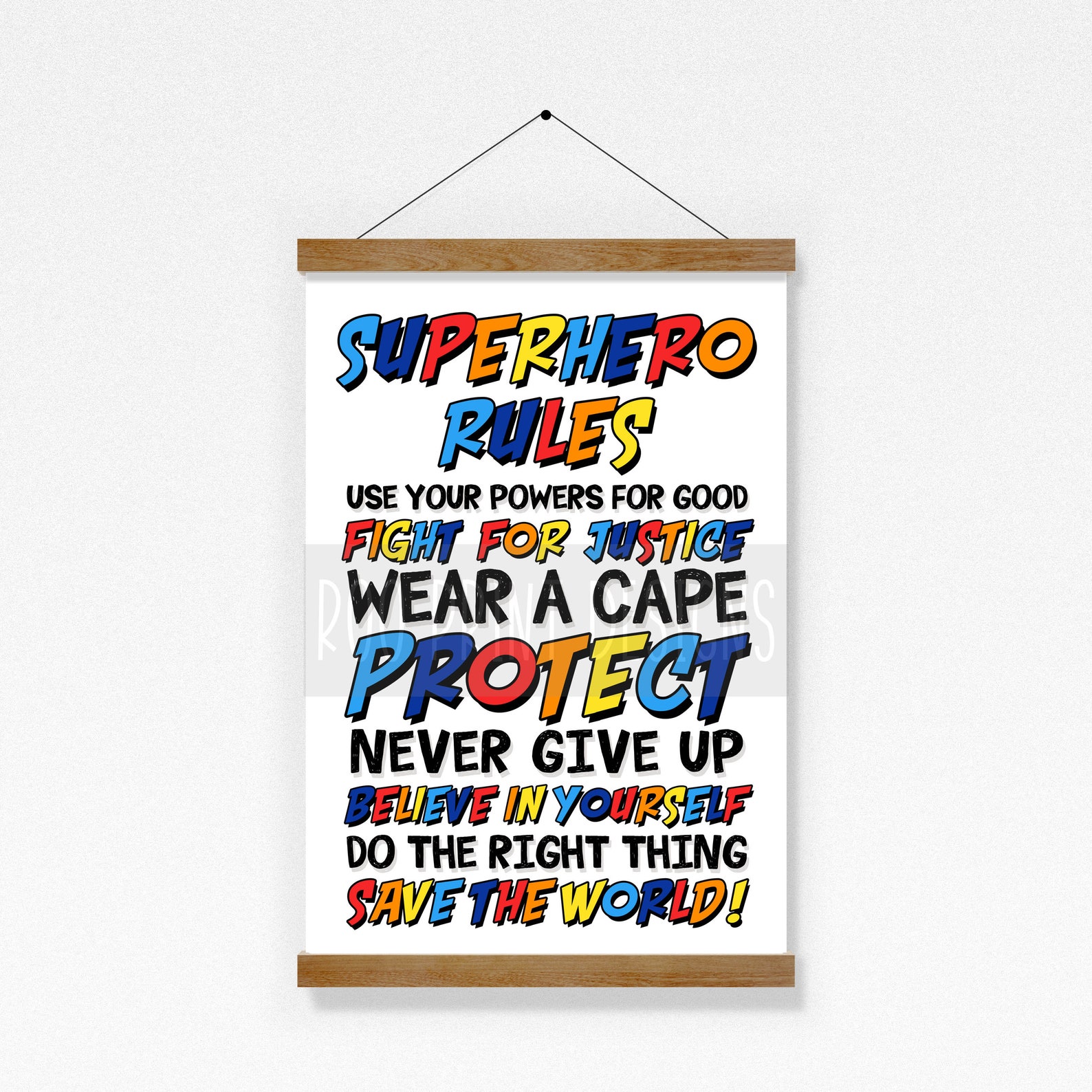 Superhero Rules Print Positive Kids Wall Art Inspirational Boys Girls ...