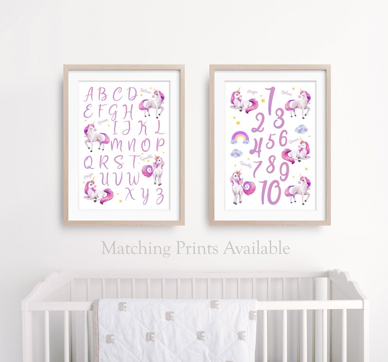 Unicorn Alphabet Print Girls ABC Poster Pretty Pink Blue - Etsy