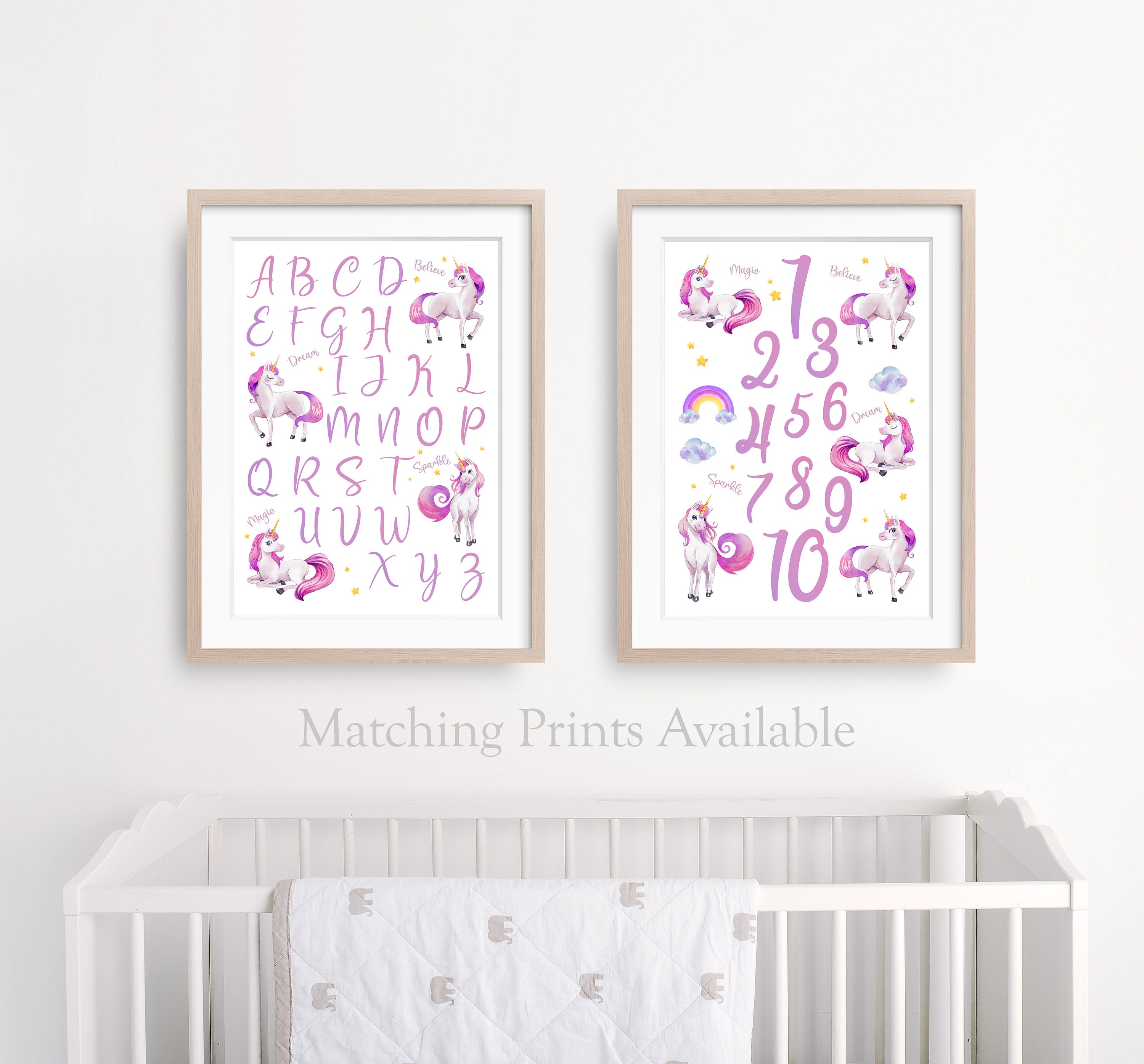 Unicorn Alphabet Print Girls ABC Poster Pretty Pink Blue Purple Lilac ...