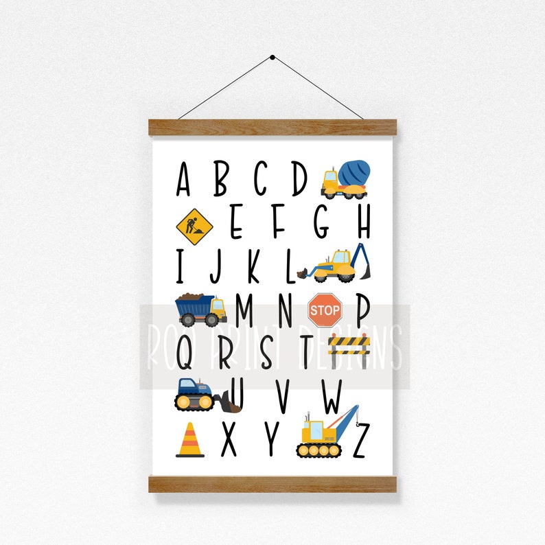 Navy Blue Orange Construction Alphabet Print Cute Digger - Etsy