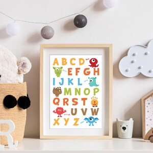 Cute Kids Monster Alphabet Print Colourful Fun ABC Poster Preschool ...