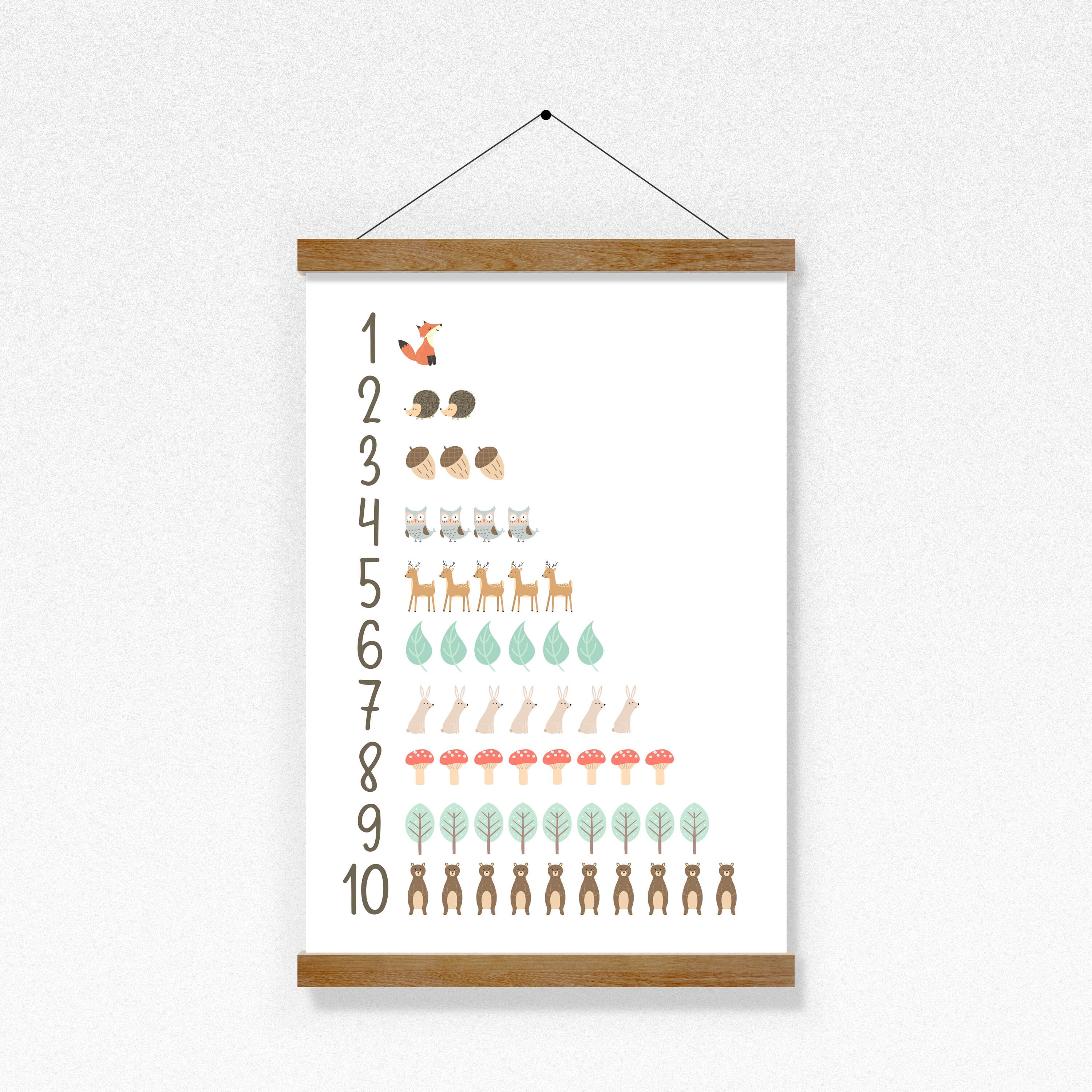 Woodland Counting Print Cute Neutral Wall Art Kids Toddler Childrens ...