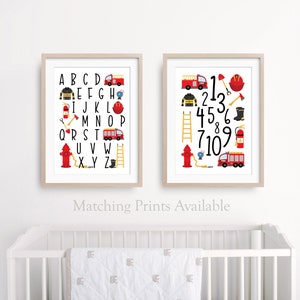 Firefighter Alphabet Print Emergency Fire Truck ABC Nursery Wall Art ...