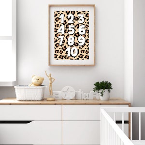 Leopard Print Number Poster Neutral Kids Animal Playroom Bedroom Wall ...
