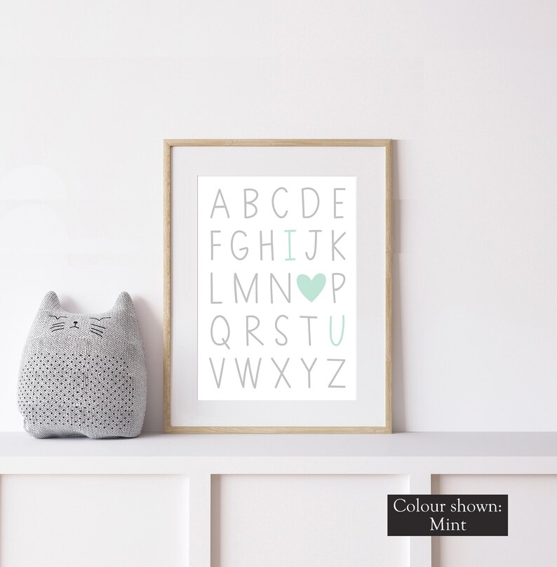 I Heart You U Alphabet Print Custom Colour Bedroom Cute Playroom ...