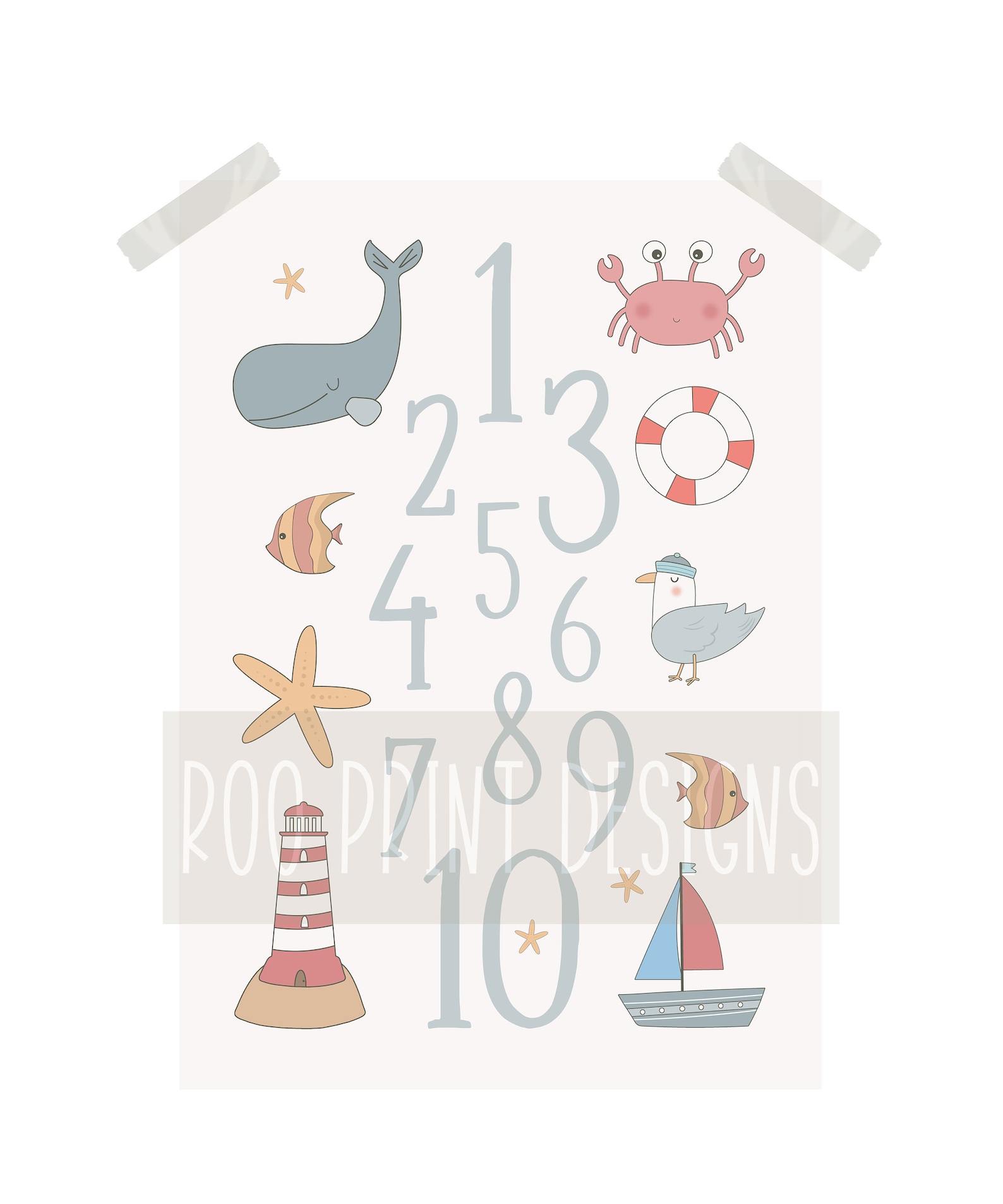 Cute Nautical Nursery Number Print Seaside Themed Counting - Etsy