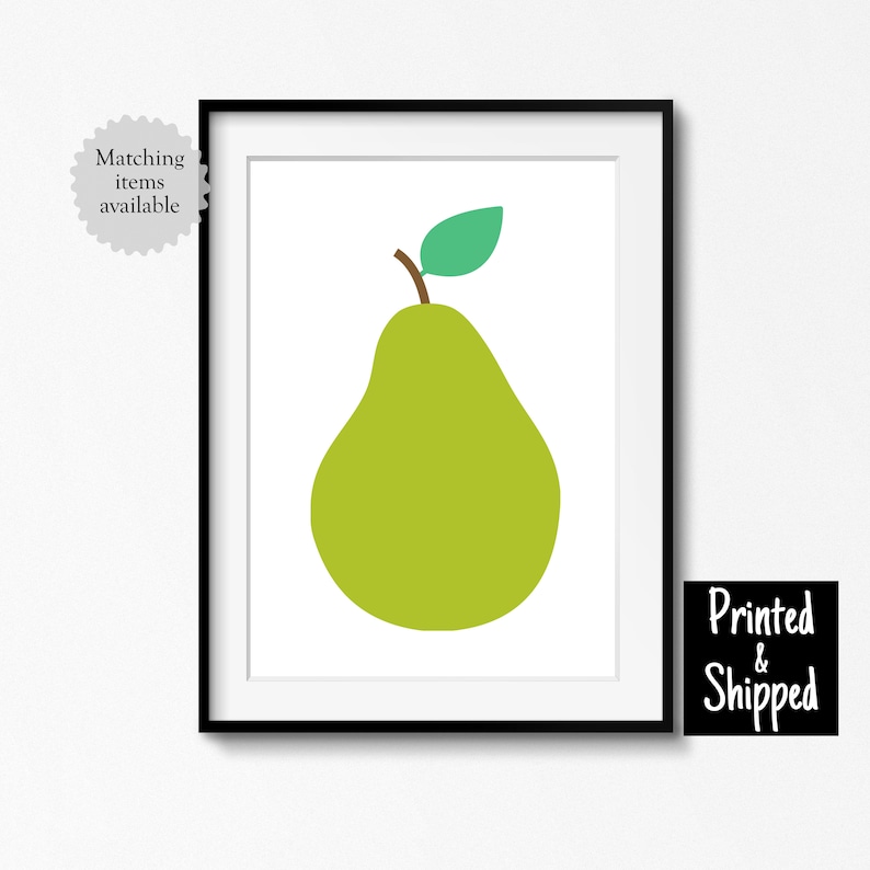 Big Green Pear Print Modern Bright Fruit Nursery Wall Art | Etsy