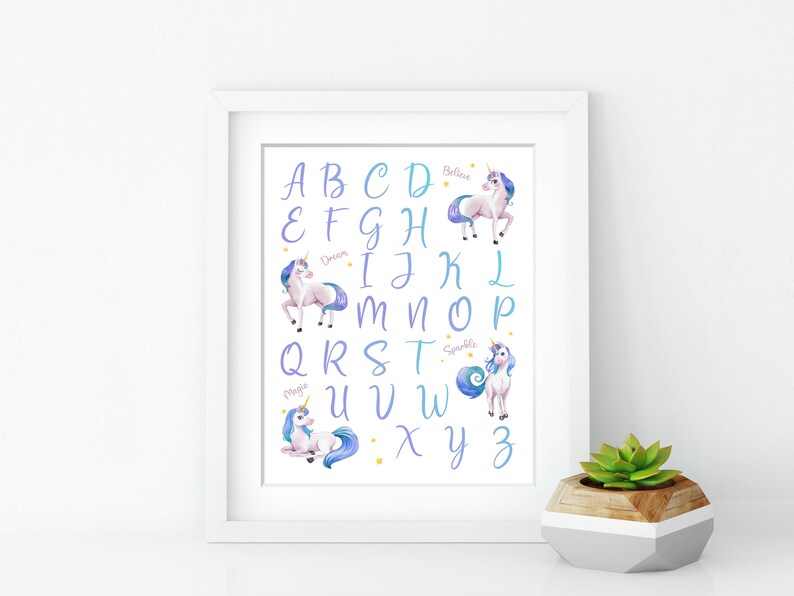 Unicorn Alphabet Print Girls ABC Poster Pretty Pink Blue - Etsy