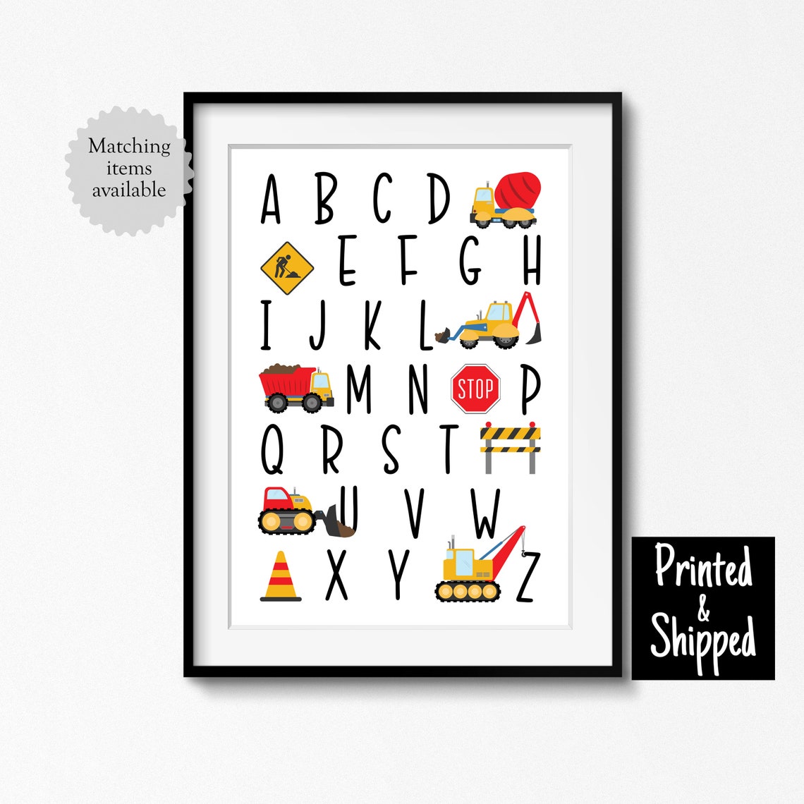 Construction Alphabet Print Transportation Nursery Wall Art Decor ...
