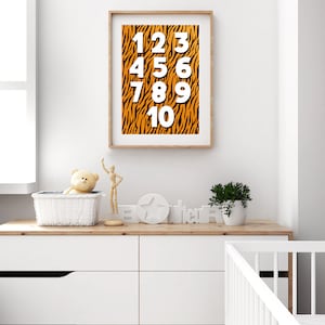 Tiger Number Print Kids Childrens Playroom Orange Wall Art Counting ...