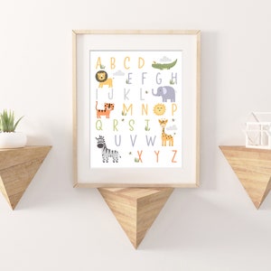 Safari Animal Alphabet Print Cute Kids Tots Toddler Nursery Childrens ...