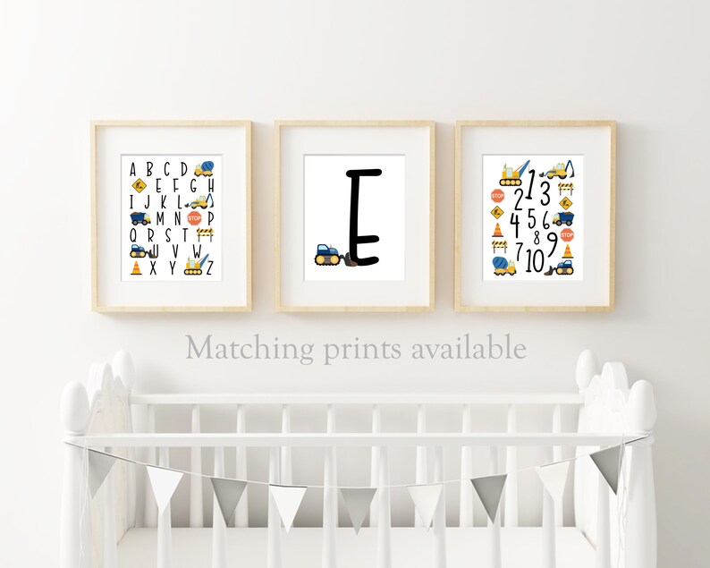 Navy Blue Orange Construction Alphabet Print Cute Digger - Etsy