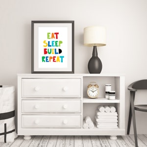 Eat Sleep Build Repeat Print Bright Kids Fun Nursery Word Decor ...