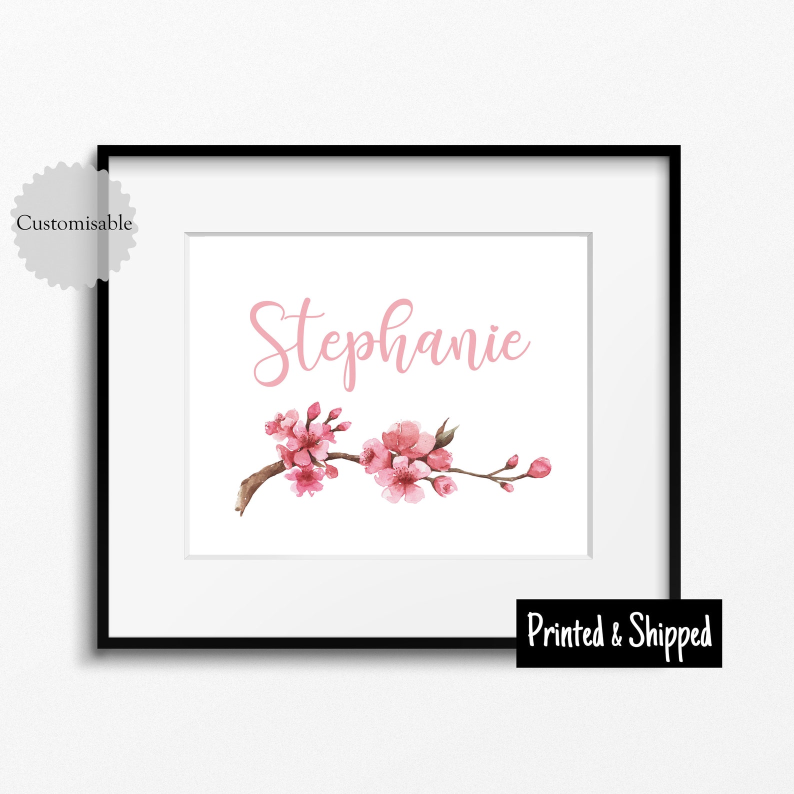 Cherry Blossom Name Print Pretty Personalised Pink Nursery | Etsy