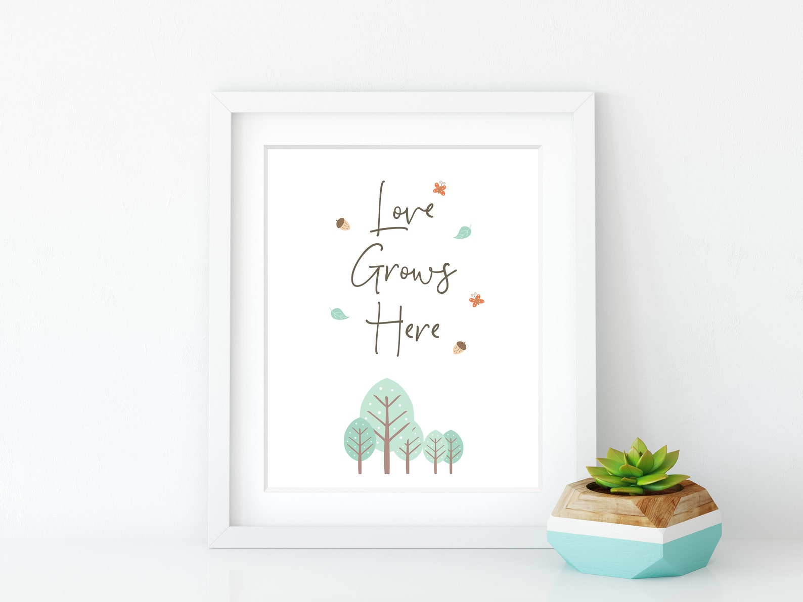 Love Grows Here Art Print Forest Nursery Decor Mint Trees | Etsy