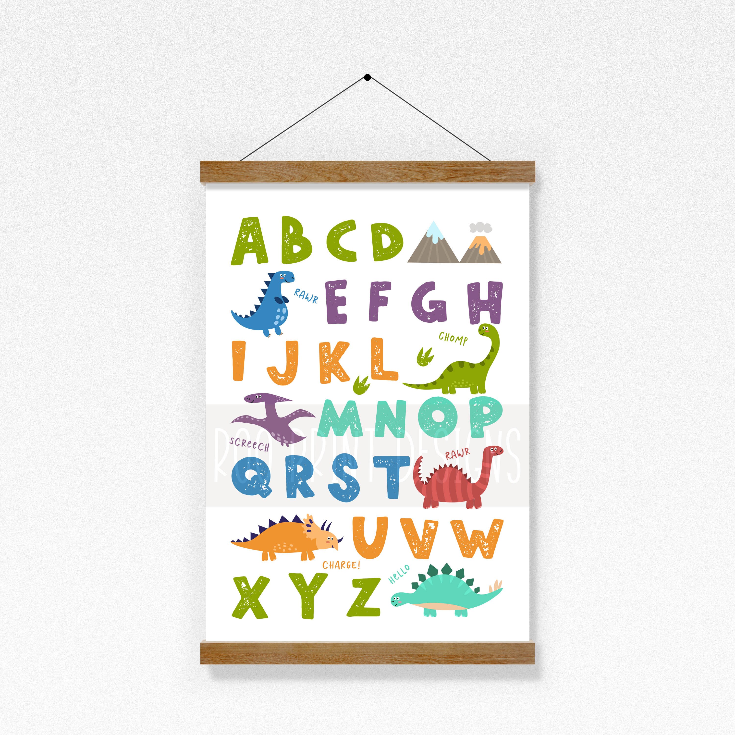 Cute Dinosaur Alphabet Print Bedroom Playroom Nursery Wall Art Toddler ...