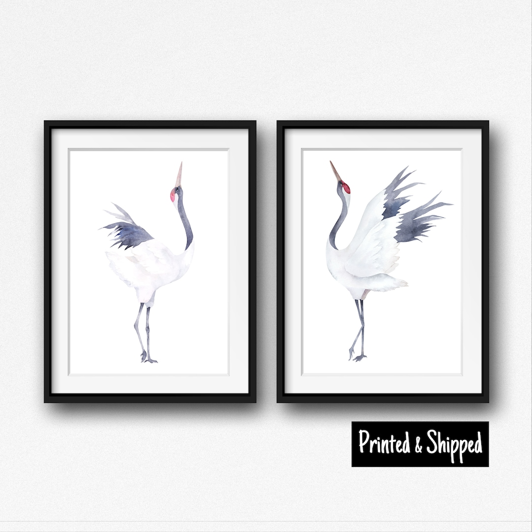 Crane Art Print Set Twin Prints Elegant Nursery Bird Wall Decor ...