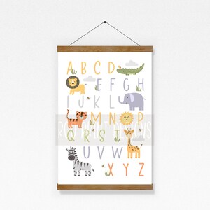 Safari Animal Alphabet Print Cute Kids Tots Toddler Nursery Childrens ...